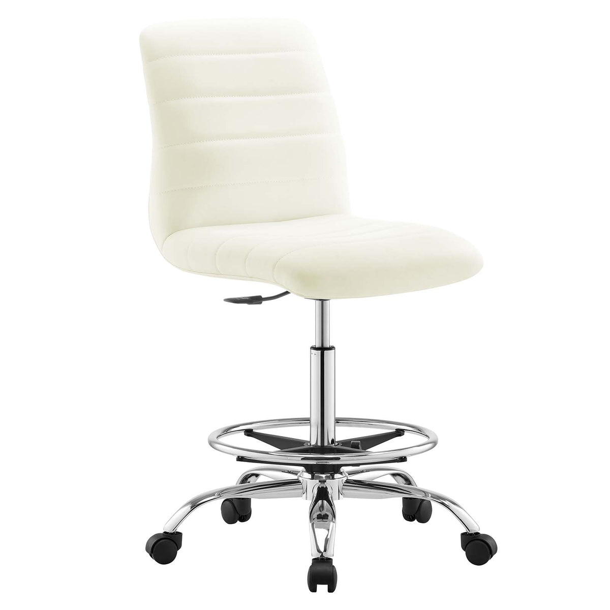 Nomad Ergonomic Drafting Office Chair in White Vegan Leather/Silver ...